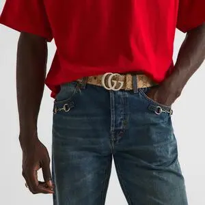 Gucci Monogrammed Canvas Belt With Silver Tone Buckle
