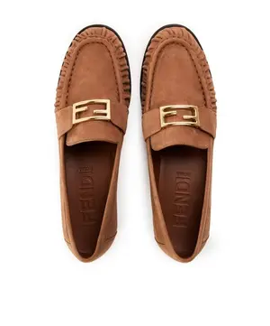 Fendi Front Logo Loafers - Brown