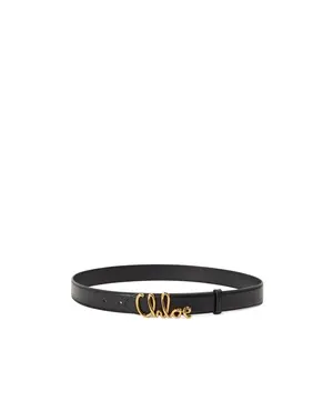Chloé Leather Belt With Lettering Buckle - Black