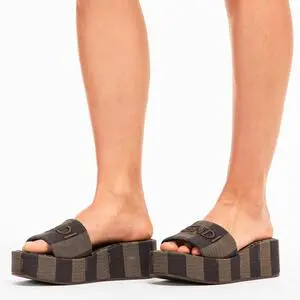 Fendi Jacquard Platform Slides - Black