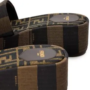 Fendi Jacquard Platform Slides - Black