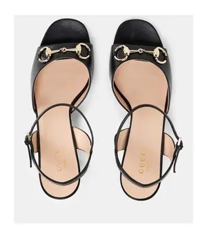 Gucci Lady Horsebit Heeled Sandals With Ankle Buckle