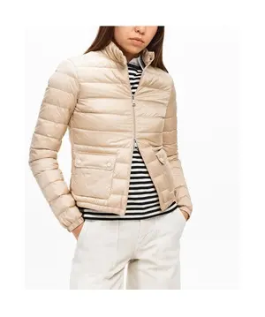 Moncler Lans Short Down Jacket With Stand Collar And Zip Fastening - Nude