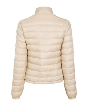 Moncler Lans Short Down Jacket With Stand Collar And Zip Fastening - Nude