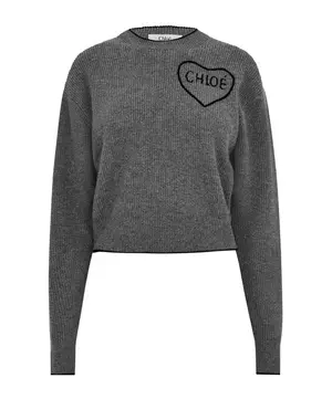 Chloé Cropped Crew Neck Sweater With Heart Embroidery - Black