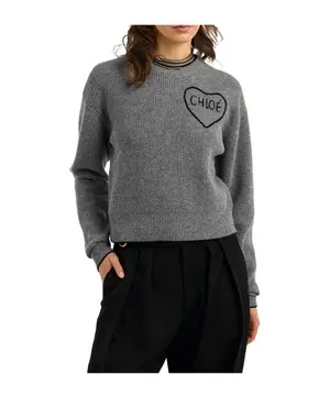Chloé Cropped Crew Neck Sweater With Heart Embroidery - Black