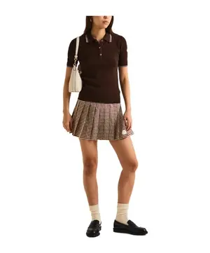 Moncler Gingham Pleated Mini Skirt - Nude