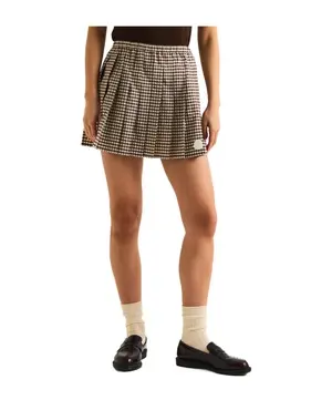 Moncler Gingham Pleated Mini Skirt - Nude