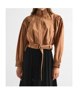Chloé Cropped Jacket With Belted Waist And Puff Sleeves