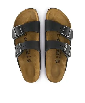 BIRKENSTOCK Logo Buckle Slippers - Black