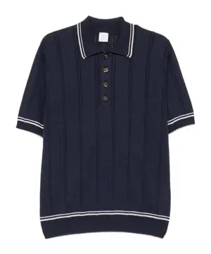 Eleventy Cable-knit Striped-trim Polo Shirt