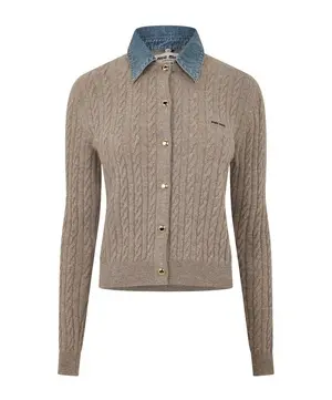 Miu Miu Cashmere Knit Cardigan With Denim Collar - No