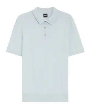 Hugo Boss Regular-fit Knit Polo In Structured Fabric - Light Blue