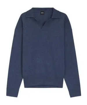 Hugo Boss Collared Long-sleeved Knit Sweater - Blue
