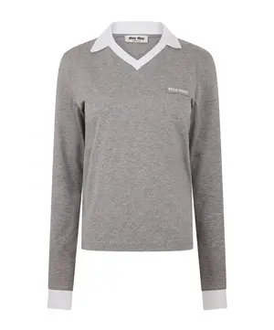 Miu Miu Jersey Top Knitted Long Sleeve Polo Shirt