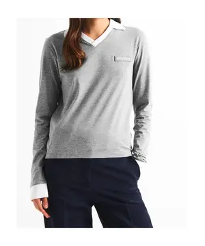 Miu Miu Knitted Long Sleeve Polo Shirt - Gray