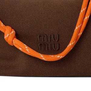 Miu Miu Twill Fabric Handbag With Orange Rope Detail - Brown