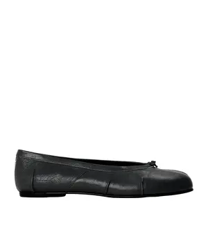 MAISON MARGIELA Black Soft Leather Flat Ballet Shoe - Grey