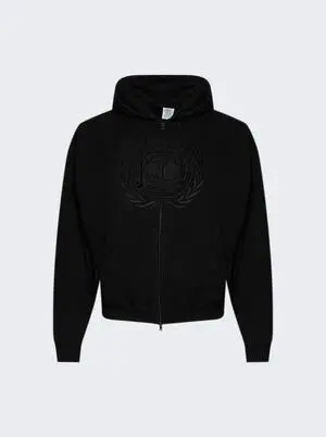 Vetements Embroidered Front Zip-up Hoodie Washed - Black