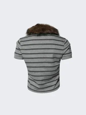 Vetements Striped Cropped Polo With Detachable Fur Collar
