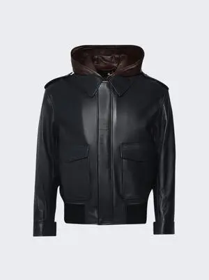 Loewe Hooded Leather Jacket - Navy
