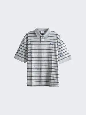 Vetements Scribbled Polo Shirt Melange And Black Stripes - Grey