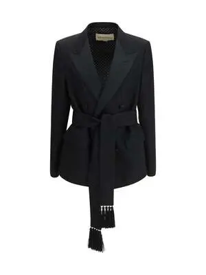 Valentino Garavani Double-breasted Virgin Wool Blazer With Belt - Black