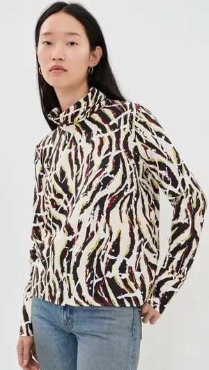 Proenza Schouler White Label Printed Mock Neck Long Sleeve Top