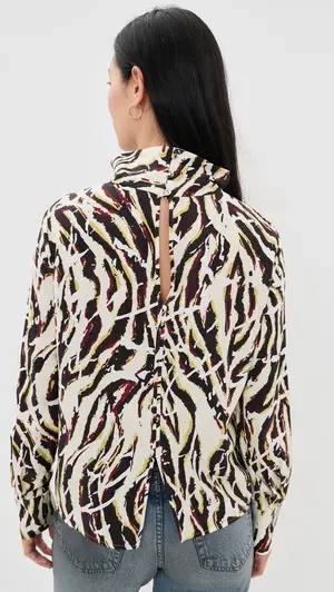 Proenza Schouler White Label Printed Mock Neck Long Sleeve Top