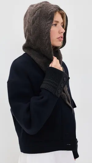 Sea Cable Knit Hood Scarf - Charcoal