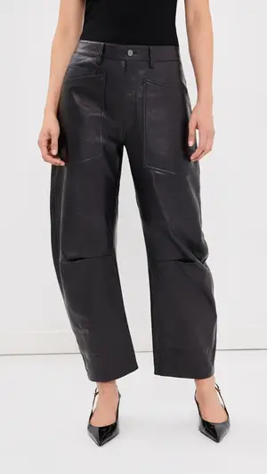NILI LOTAN Shon Leather Barrel Pants