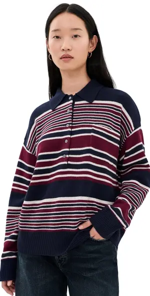 Good American The Oversized Rugby Sweater - Multi Stripe