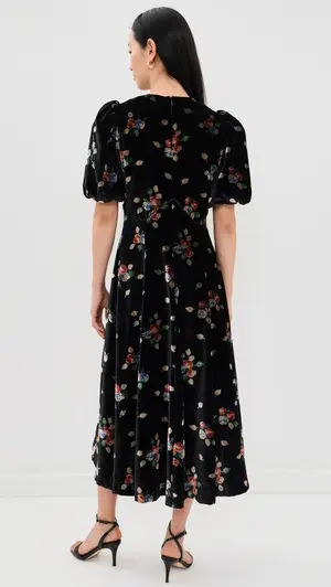Sea Leda Velvet Puff Sleeve Midi Dress