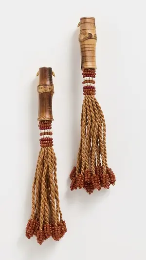 Johanna Ortiz Bamboo Road Tasseled Earrings - Rust