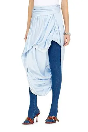 DIESEL® Draped Satin Midi Skirt With Lace Trim And Belt