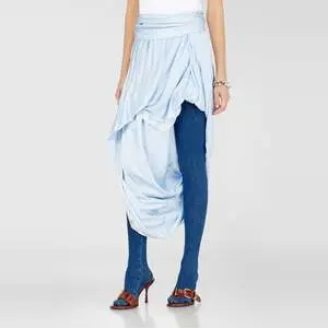 DIESEL® Draped Satin Midi Skirt With Lace Trim And Belt - Blue