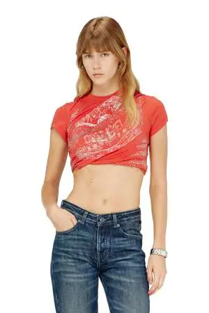 DIESEL® Double-layer Jersey Rucked-up T-shirt With Rhinestone Embellishments
