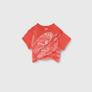 DIESEL® Double-layer Jersey Rucked-up T-shirt With Rhinestone Embellishments - Red