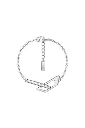 DIESEL® Stainless Steel Link Chain Bracelet With Logo Clasp - Silver