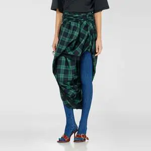 DIESEL® Draped Tartan Midi Skirt With Lace Trim