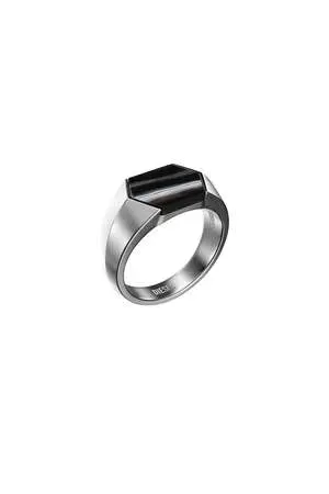 DIESEL® Black Agate Signet Ring - Silver