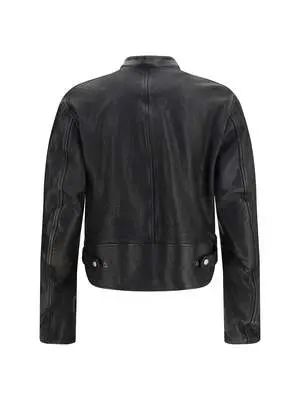 Gucci Leather Bomber Jacket With Web Trim