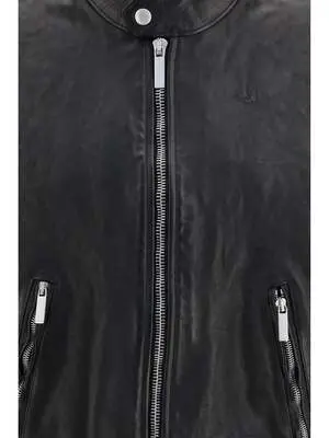 Gucci Leather Bomber Jacket With Web Trim