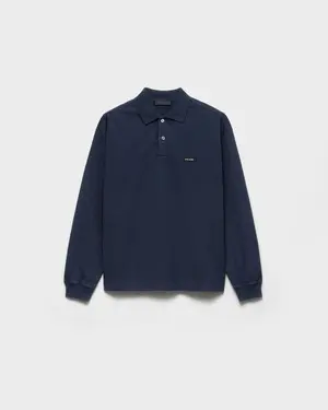 Prada Long-leeved Cotton Polo Hirt - Navy