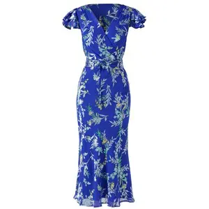 SACHA DRAKE Evelyn Midi Dress In Sapphire Floral - Blue