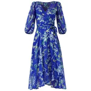 SACHA DRAKE Elspeth Wrap Dress In Sapphire Floral Print