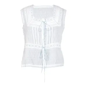 ROSE & NANCY Dora Ivory Lace Trim Sleeveless Blouse - White
