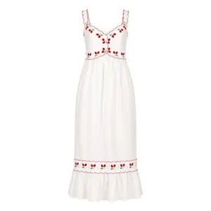 ROSE & NANCY Elsie Strawberry Embroidery Cotton Maxi Dress