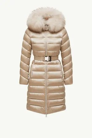 Moncler Leersie Hooded Shearling-trimmed Long Down Jacket