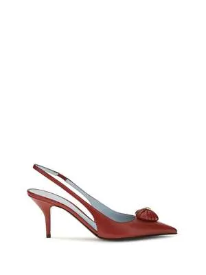 Valentino Garavani Coeur Royal Slingback Leather Pumps With Vlogo Signature - Red